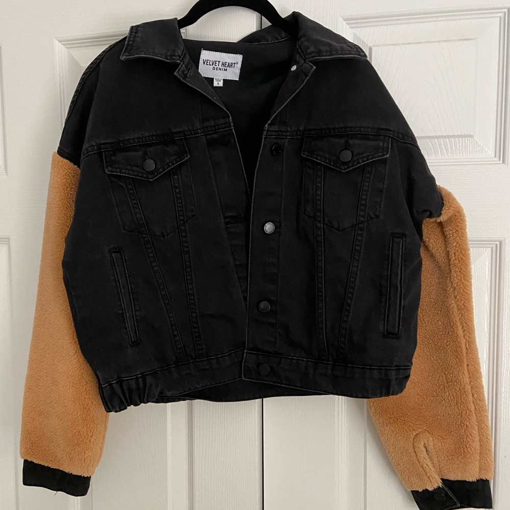 Velvet Heart Denim Jacket With Tan Fur Sleeves - Gem